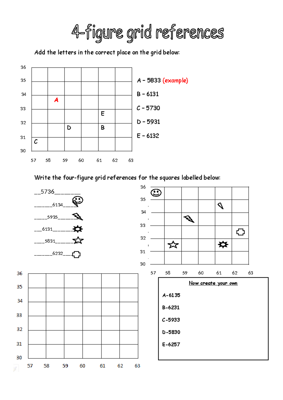 4 Figure Gride References - Add the letters in the correct place on the ...