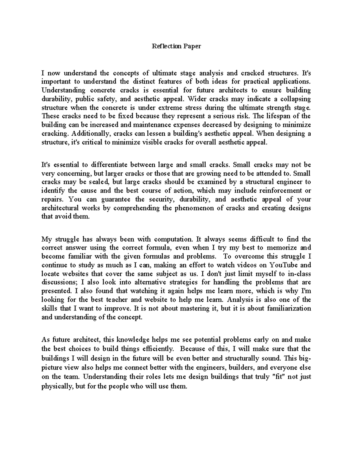 Reflection Paper - It's important to understand the distinct features ...