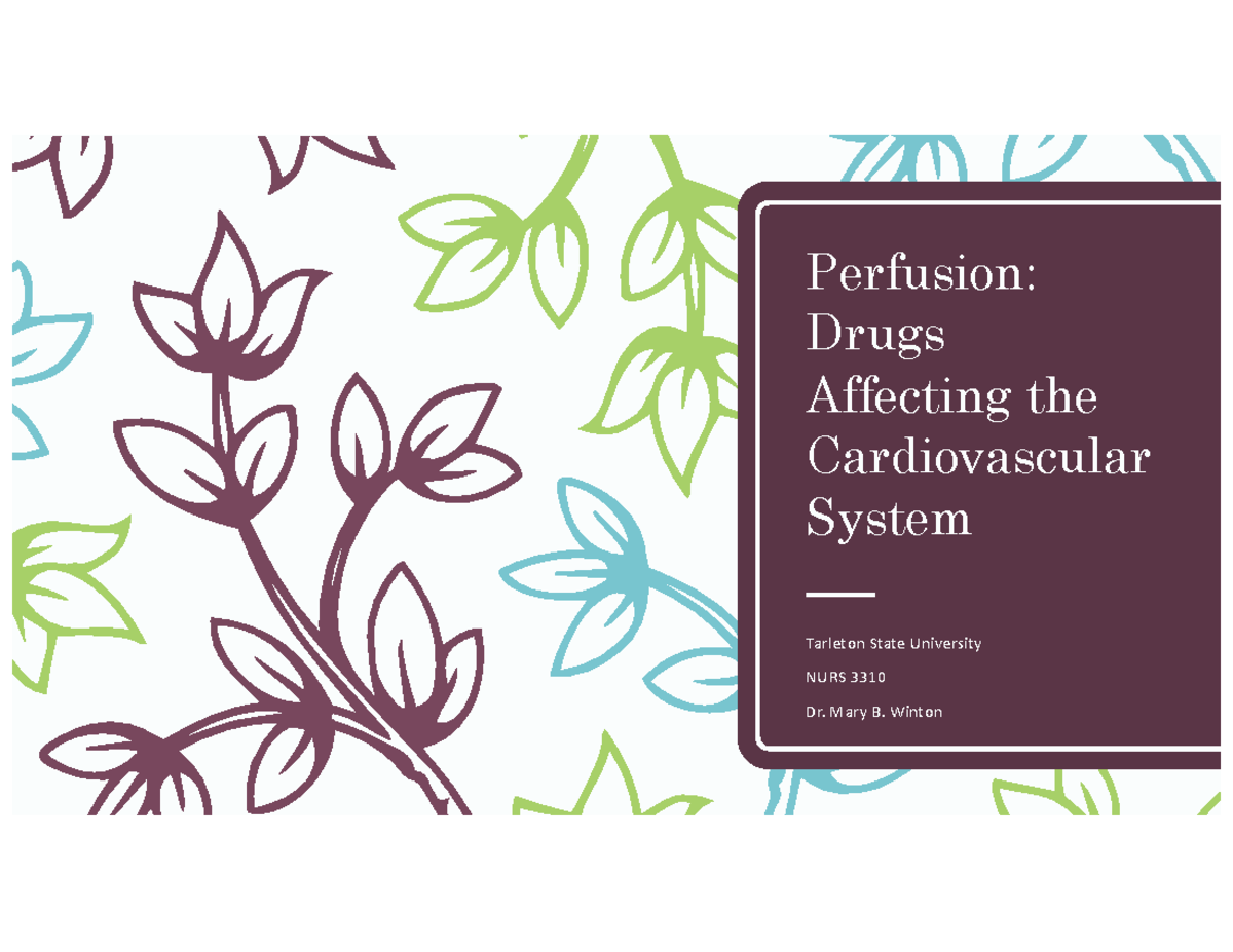 Perfusion Drugs affecting CV system - Perfusion: Drugs Affecting the ...