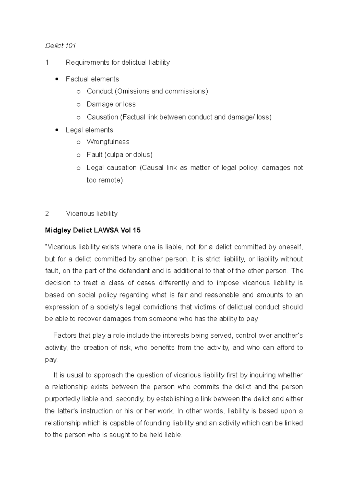 02 Delict 101 - Example of Interpretation - Delict 101 1 Requirements ...