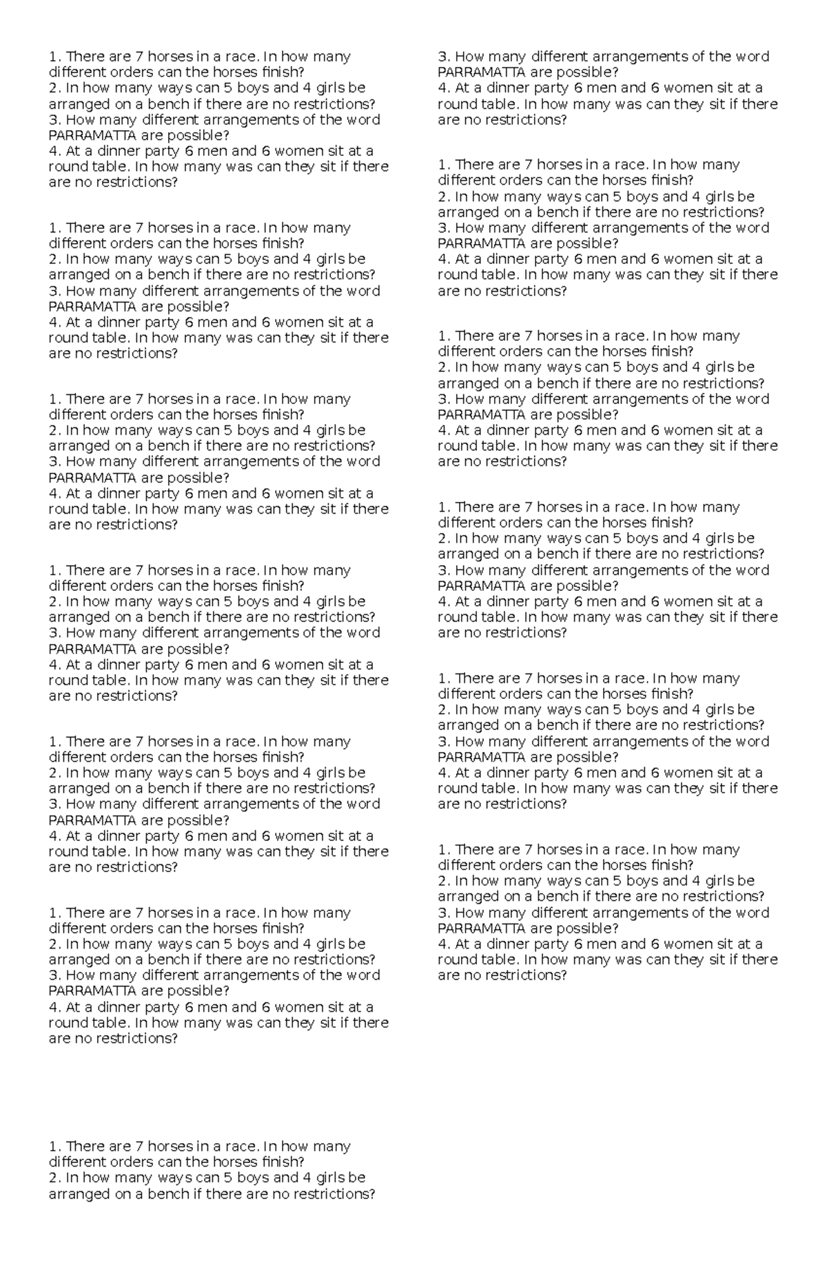 Formative Test - draft - There are 7 horses in a race. In how many ...