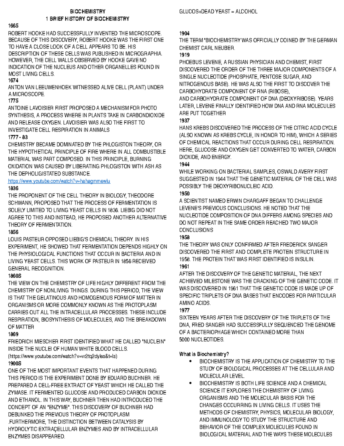 Biochemistry - MIDTERM - BIOCHEMISTRY 1 BRIEF HISTORY OF BIOCHEMISTRY ...
