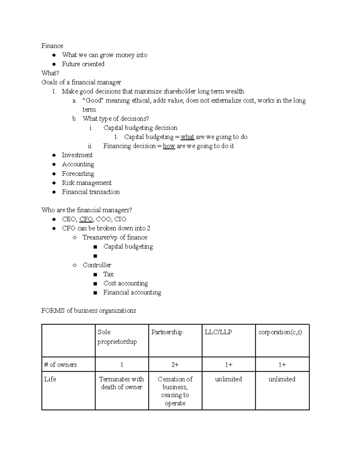 Ch.1 Lecture - Finance What we can grow money into Future oriented What ...