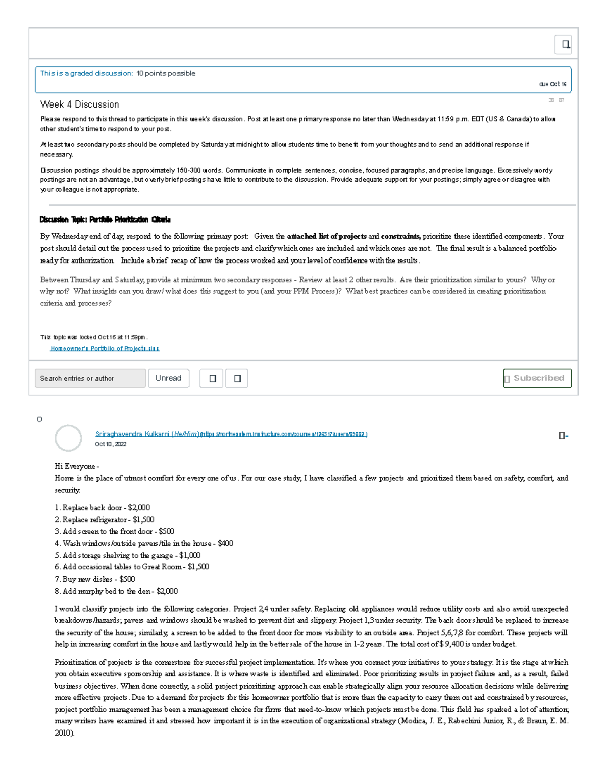 Topic Week 4 Discussion - This is a graded discussion: 10 points ...