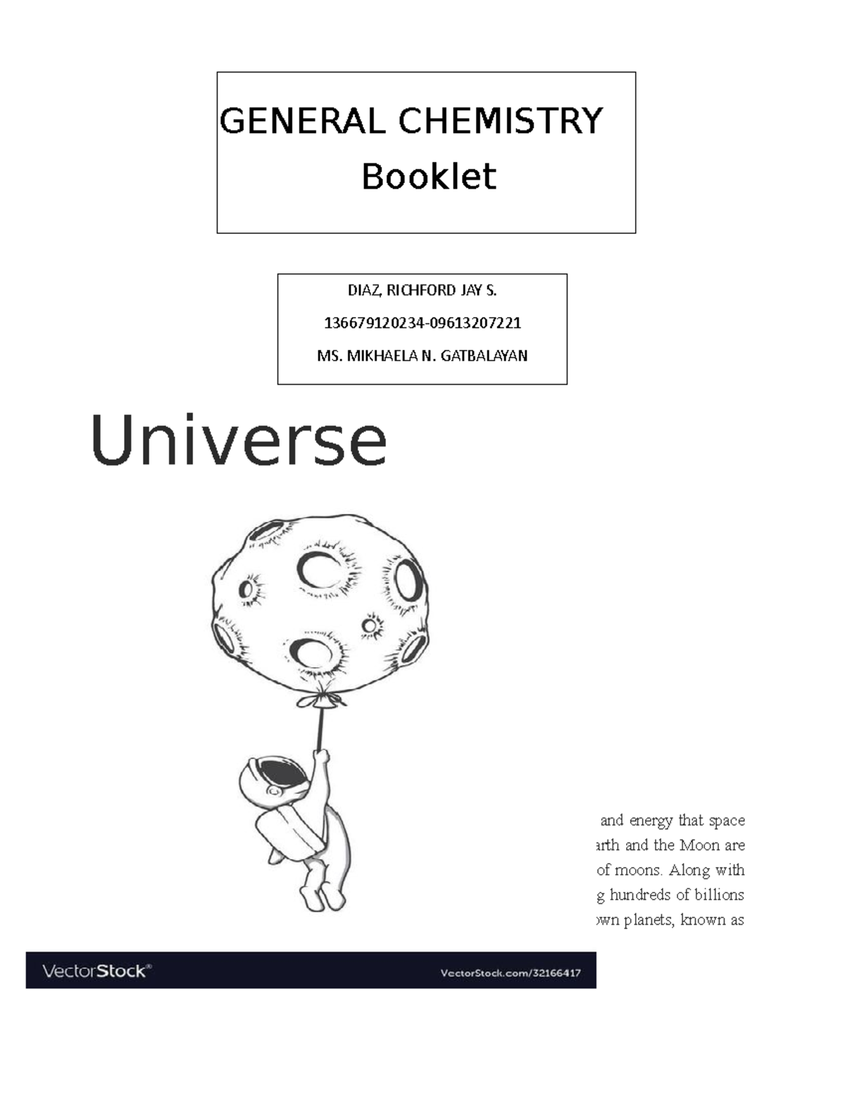 General Chemistry - GENERAL CHEMISTRY Booklet The universe is ...