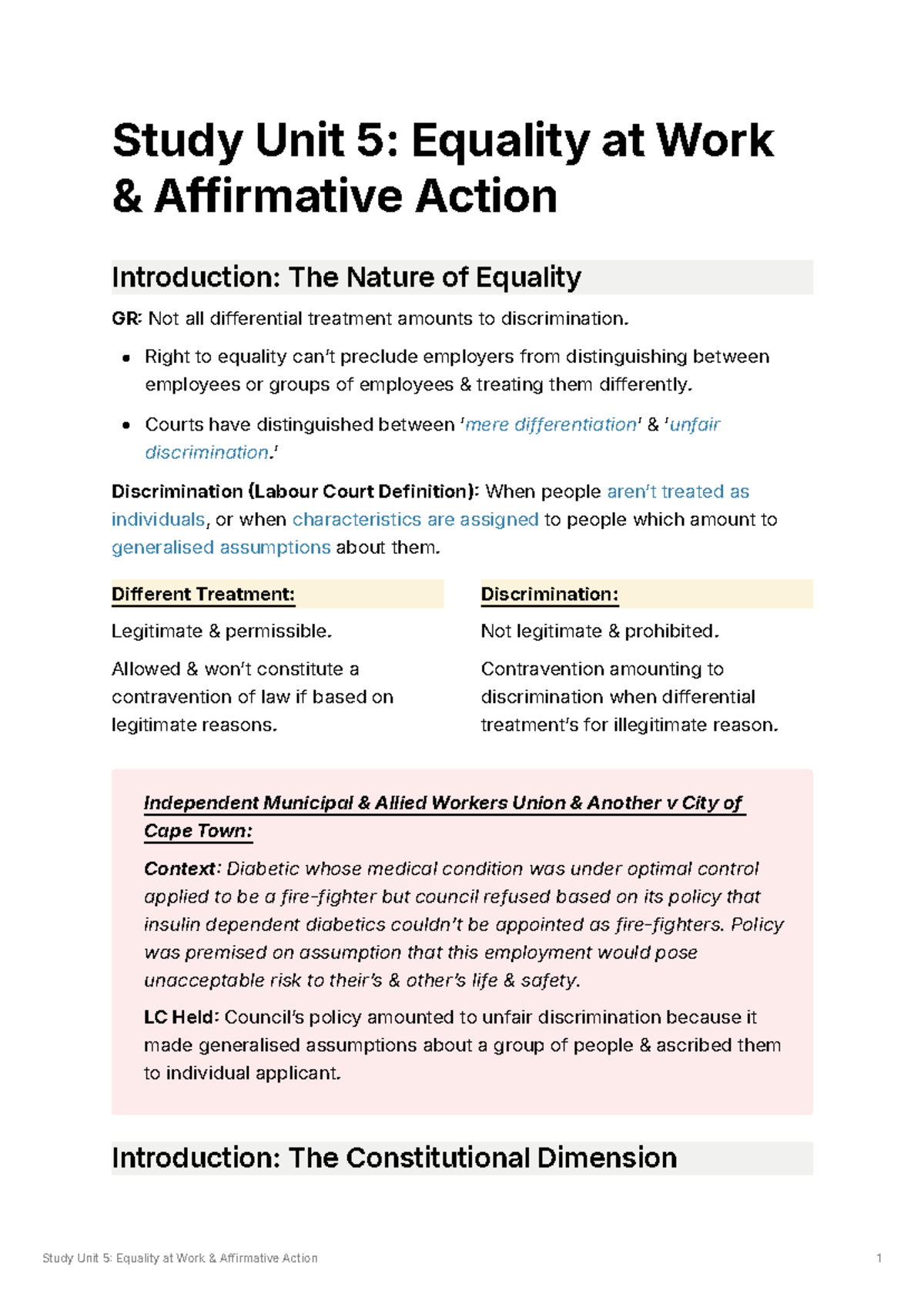 Study Unit 5 - Summary Law@Work 5th edition - Study Unit 5: Equality at ...