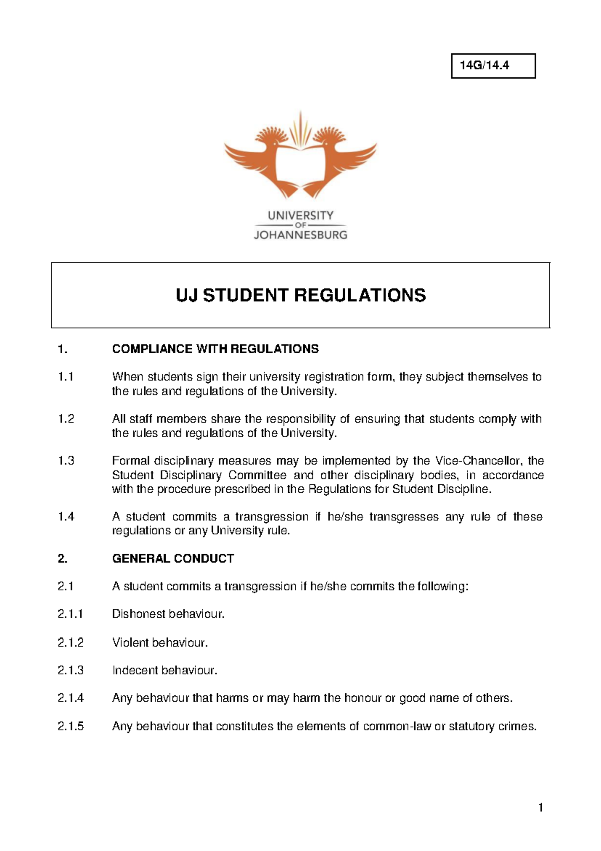 Student Regulations - Answers for exam - UJ STUDENT REGULATIONS 1 ...