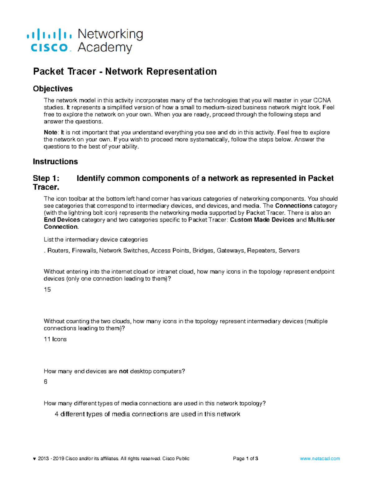 1.5.7 Packet Tracer - Network Representation - 2013 - 2019 Cisco and/or ...