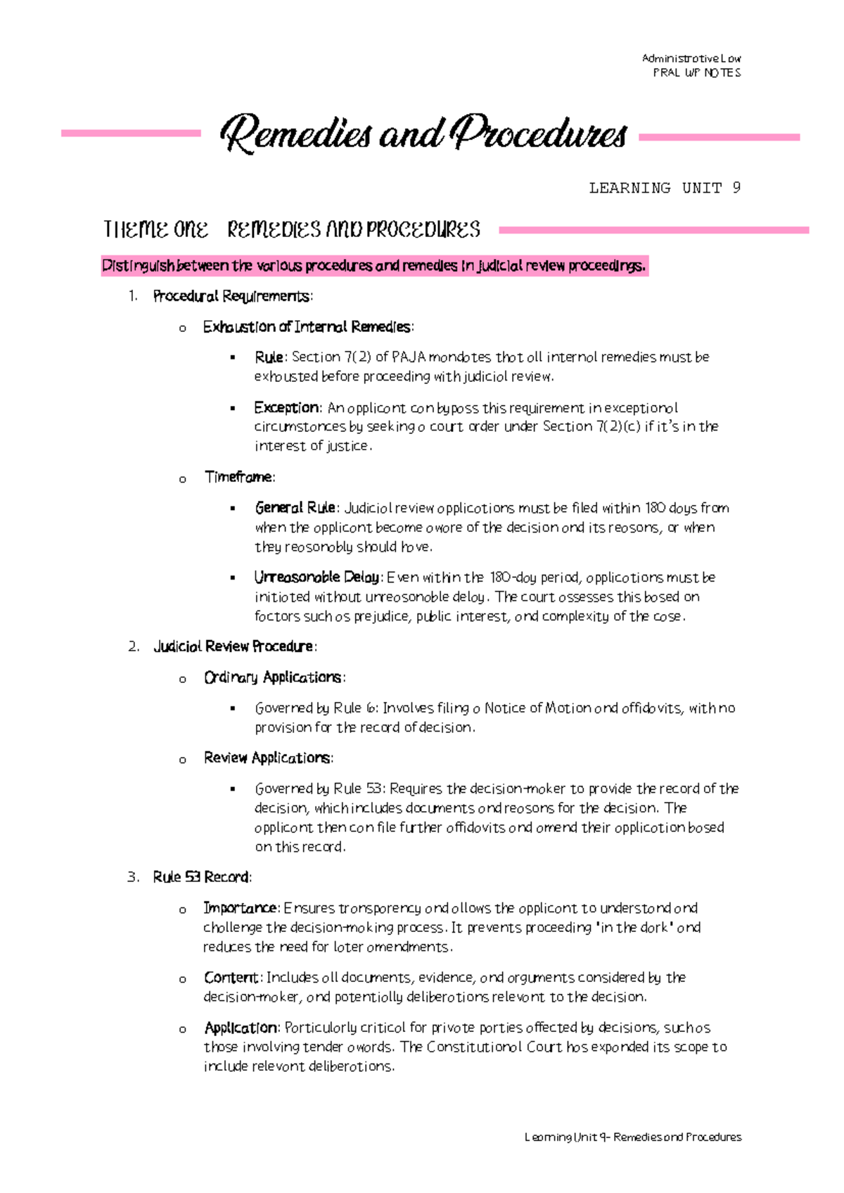 PRAL LU9 - Learning Unit 9 notes - PRAL WP NOTES LEARNING UNIT 9 ...