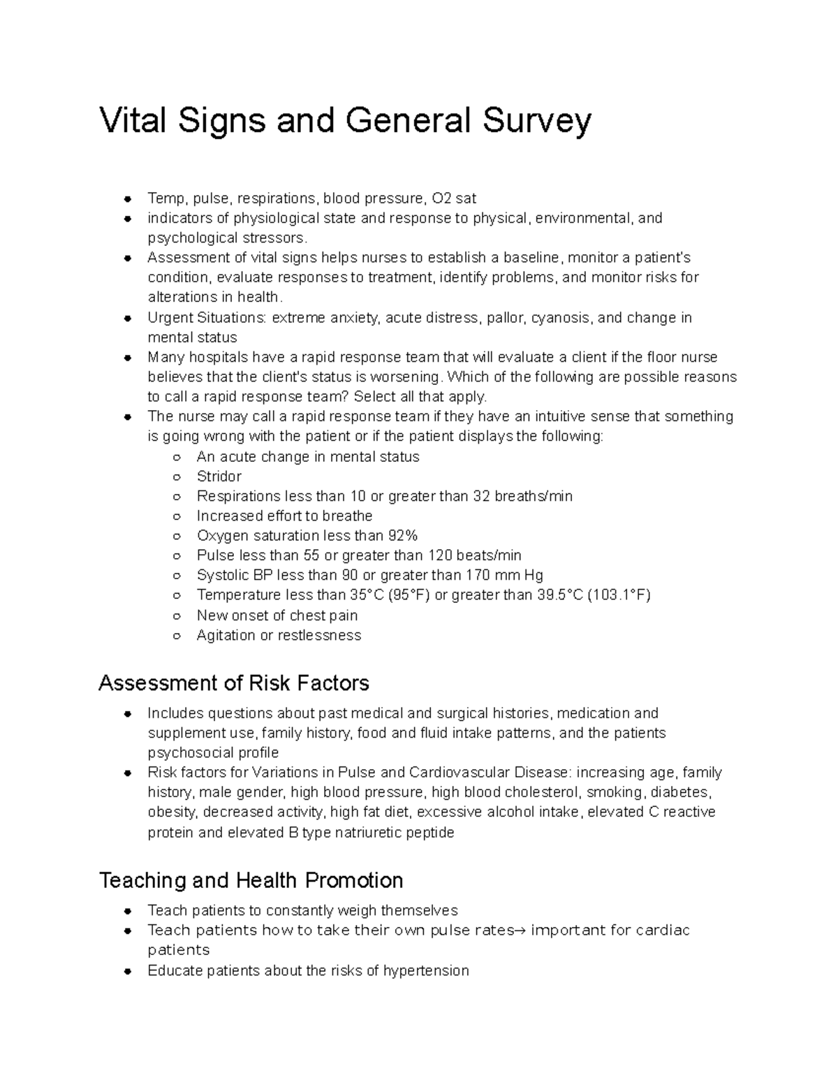 Chapter 5 Notes - Vital Signs and General Survey Temp, pulse ...