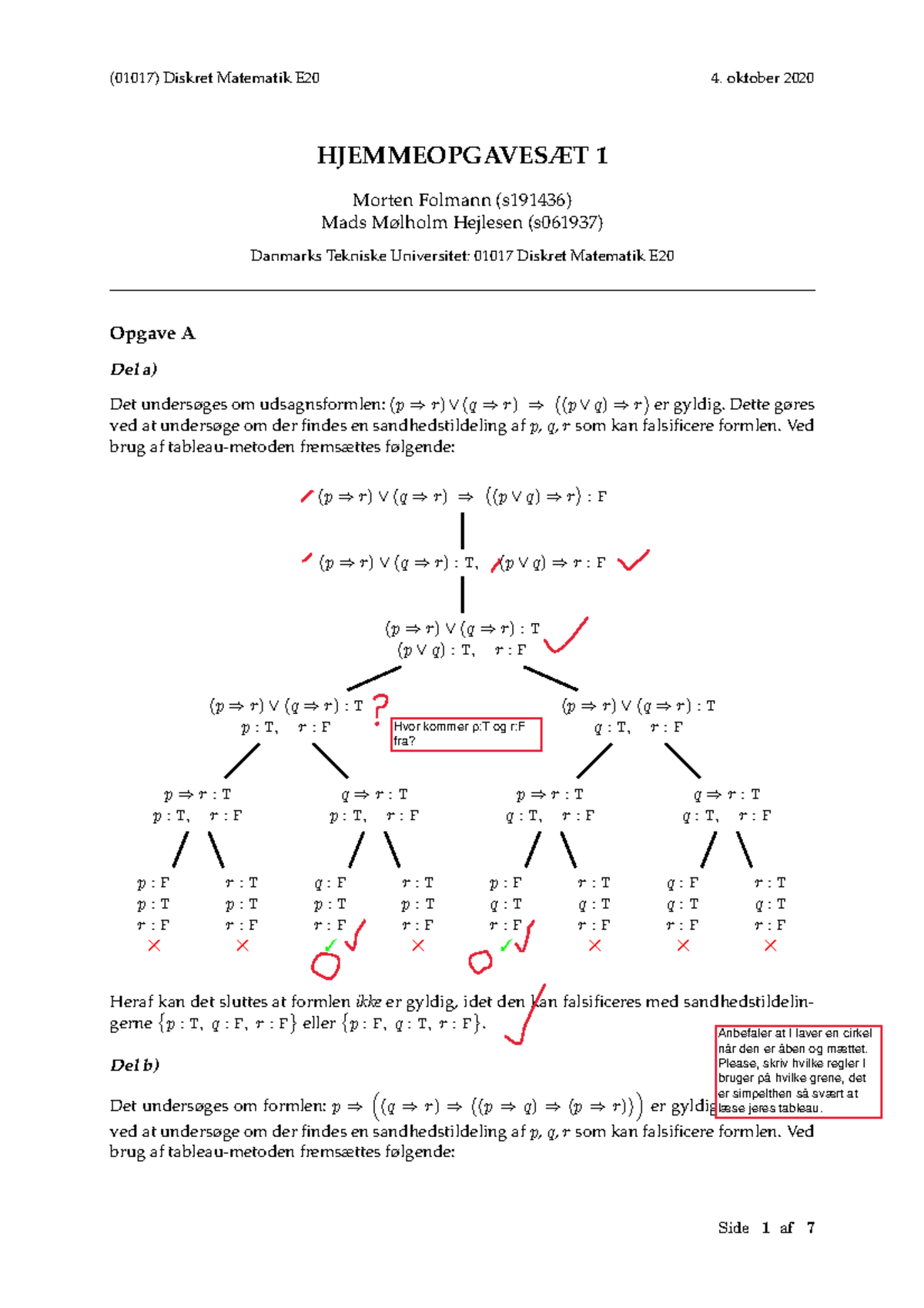 Aflevering 1 rettet - (01017) Diskret Matematik E20 4. oktober 2020 ...