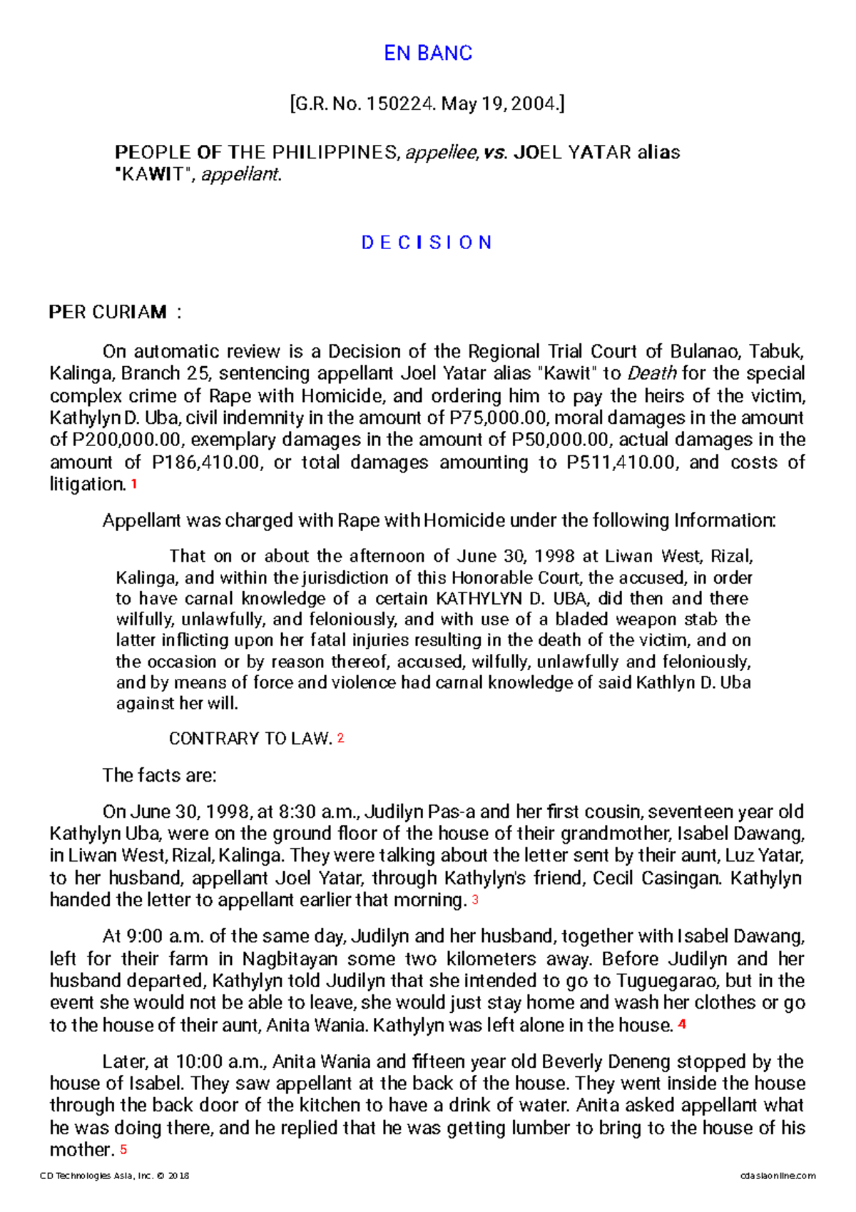 People vs Yatar - case - EN BANC [G. No. 150224. May 19, 2004.] PEOPLE ...