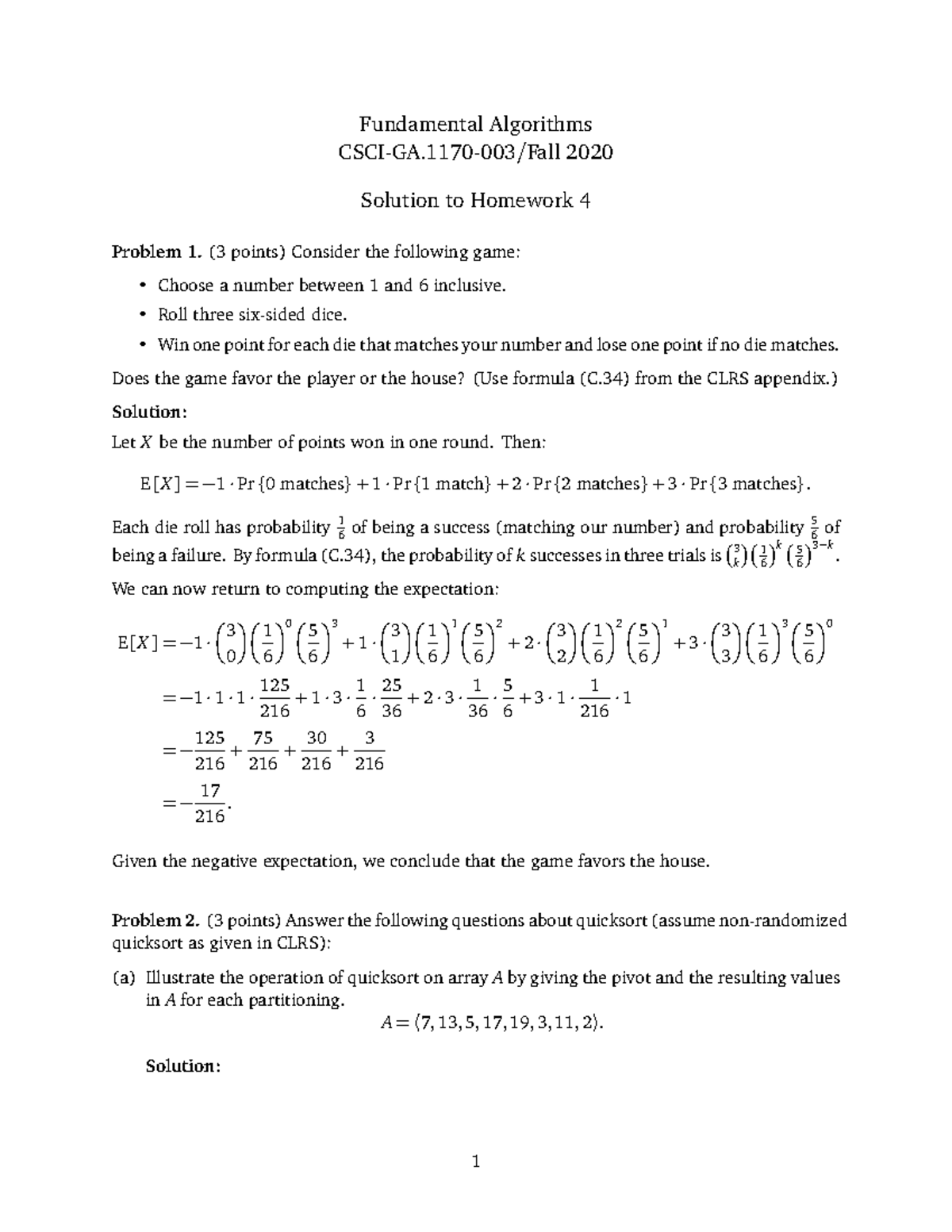 Hw04answers Hw01answers Fundamental Algorithms Csci Ga 003fall 2020 Solution To Homework 4