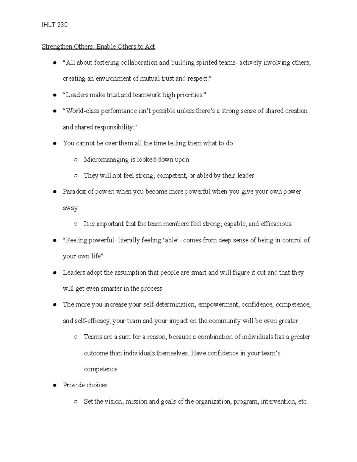 Strengthen Others Enable Others to Act - IHLT 230 Strengthen Others ...