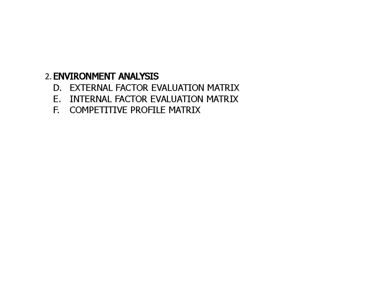 Word MBA Matrices Part02 DEF - 2 ANALYSIS D. EXTERNAL FACTOR EVALUATION ...