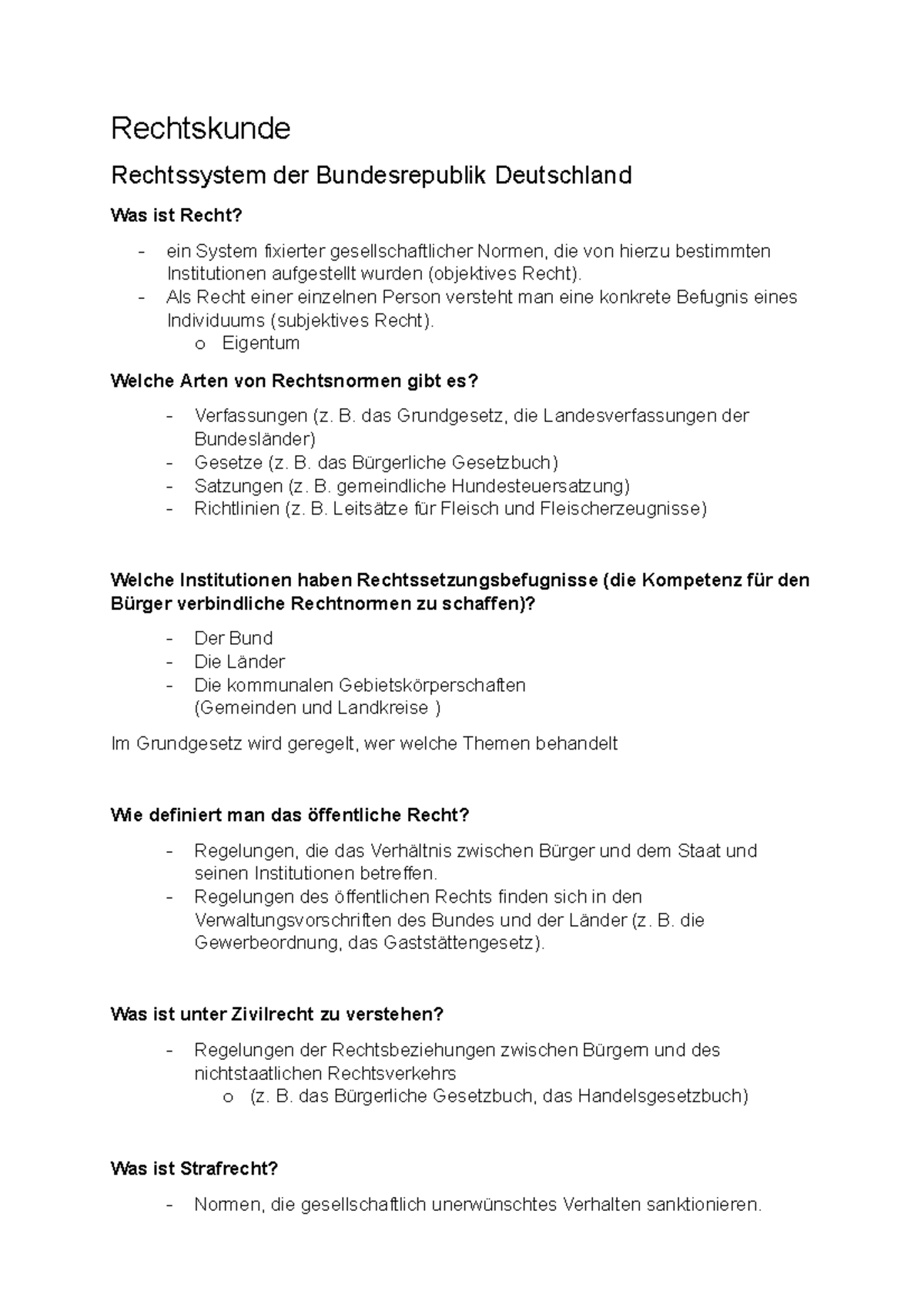 Rechtskunde - Rechtskunde Rechtssystem der Bundesrepublik Deutschland ...