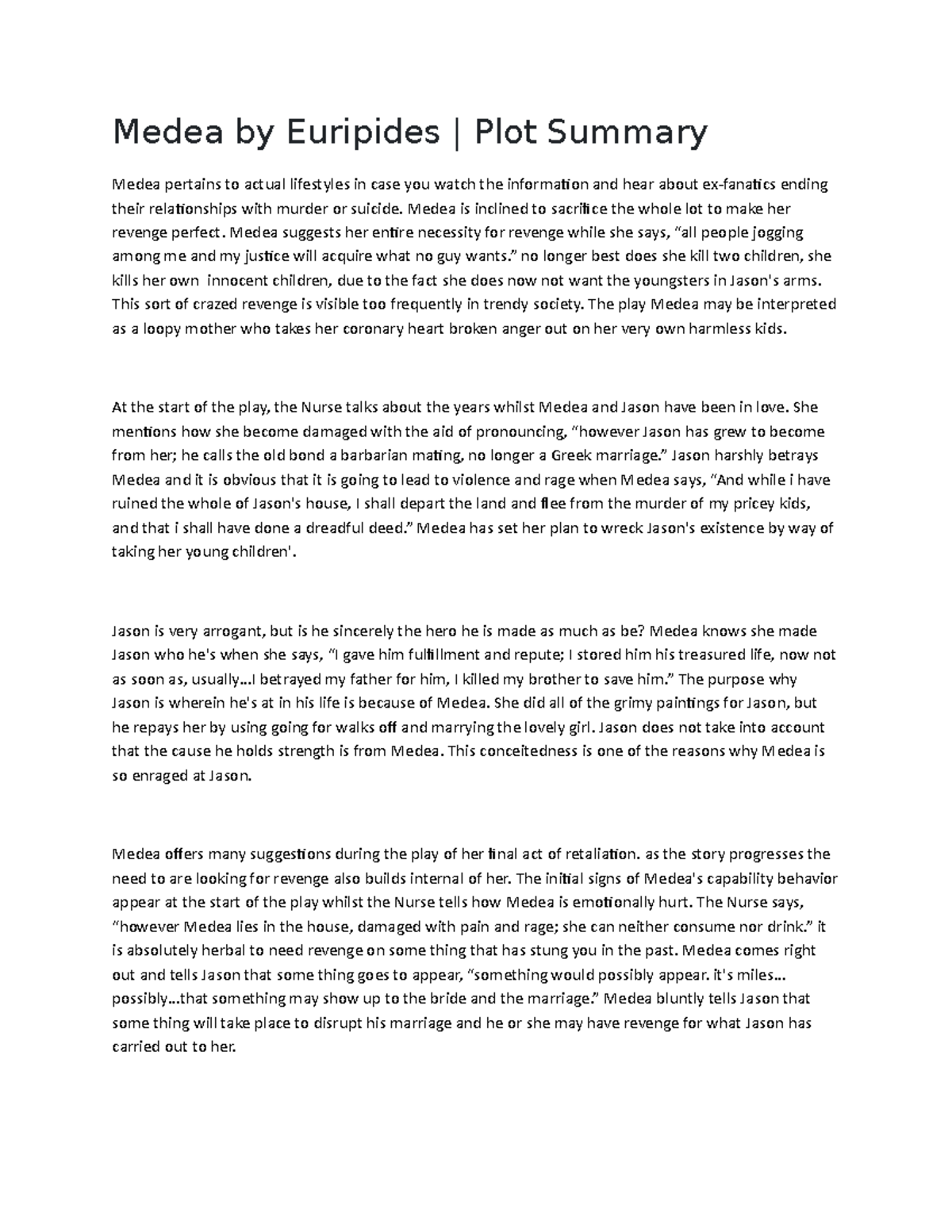 Medea by Euripides Plot Summary - Medea by Euripides | Plot Summary ...