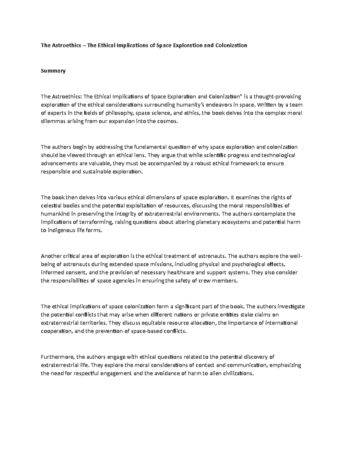 The Astroethics – The Ethical Implications of Space Exploration and ...