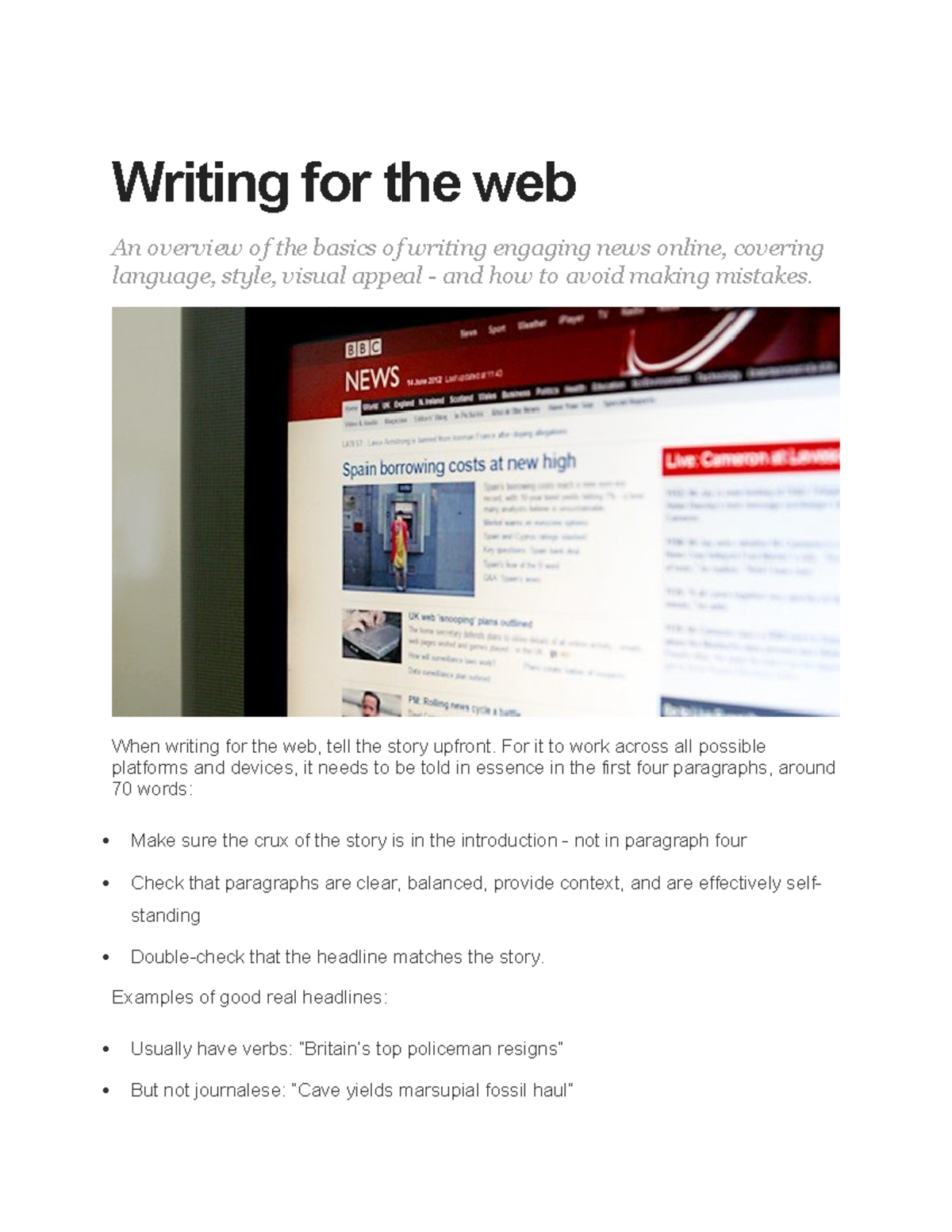 Writing for the web - When writing for the web, tell the story upfront ...
