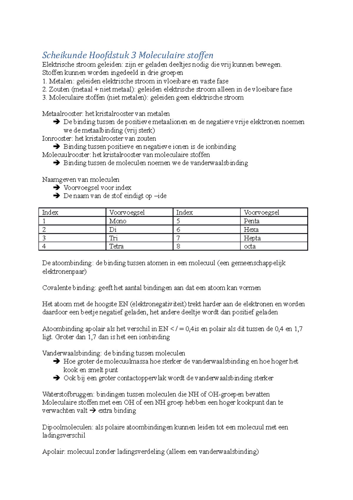Scheikunde Hoofdstuk 3 Moleculaire stoffen - Scheikunde Hoofdstuk 3 ...