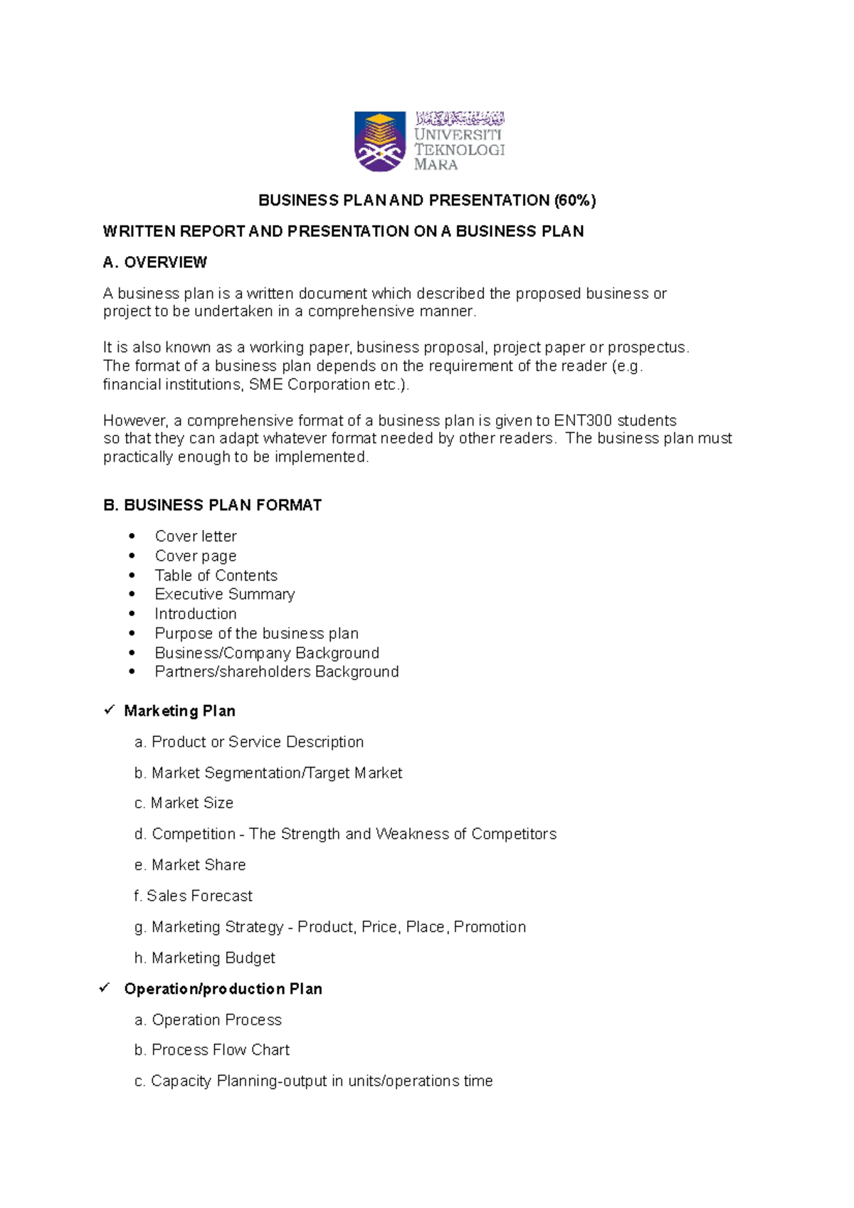 Business PLAN - guidelines - BUSINESS PLAN AND PRESENTATION (60% ...