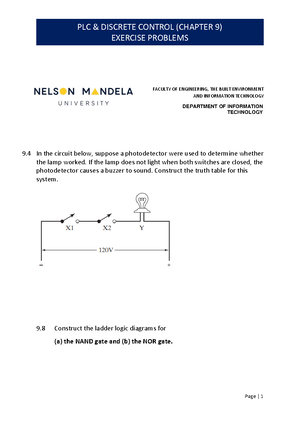 PLC Discrete Control Exercise Problems 2 (Chapter 9) - Page | 1 PLC ...