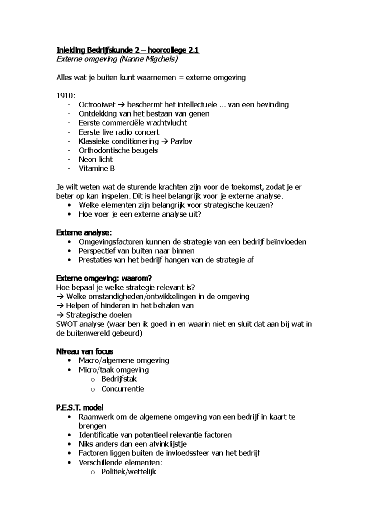 eerste college uit week 2, gegeven door Nanne Migchels - Inleiding ...