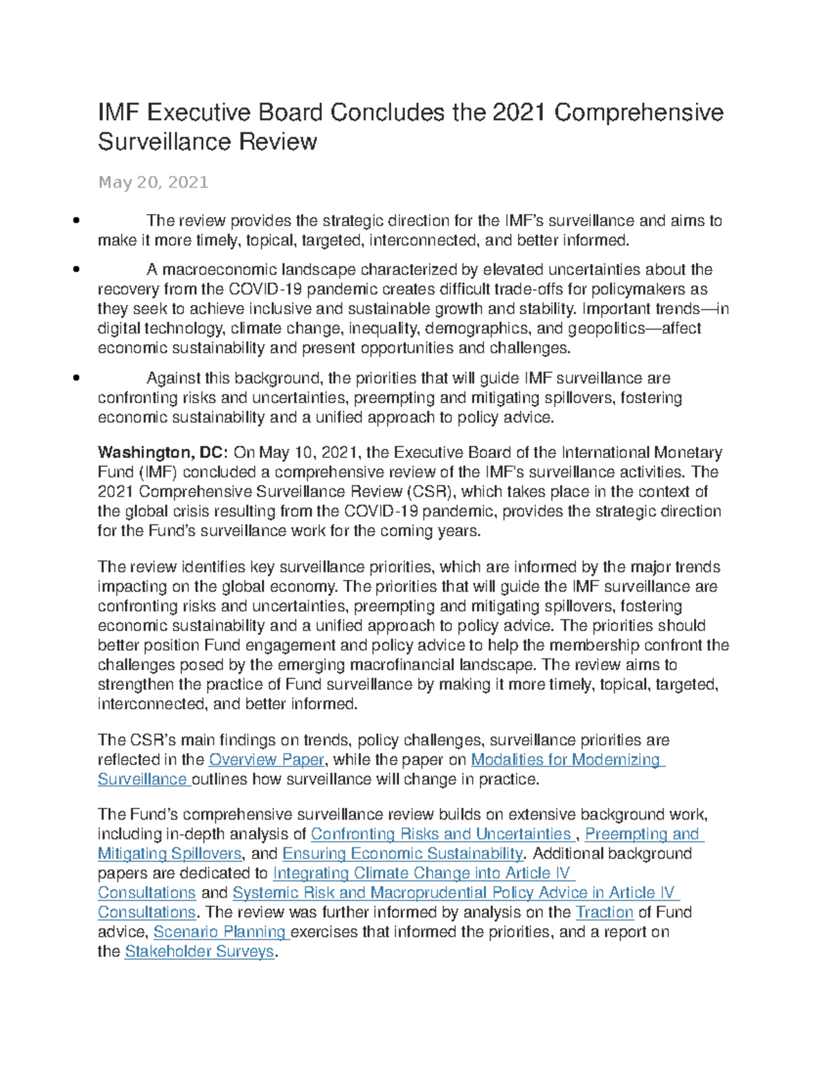 Imf 332 - Grade: A - IMF Executive Board Concludes the 2021 ...