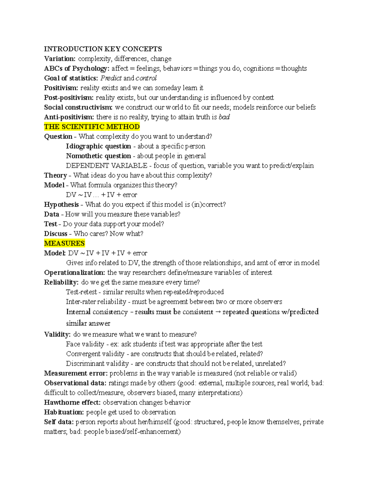 Midterm 1 Concepts Summary - complete - INTRODUCTION KEY CONCEPTS ...