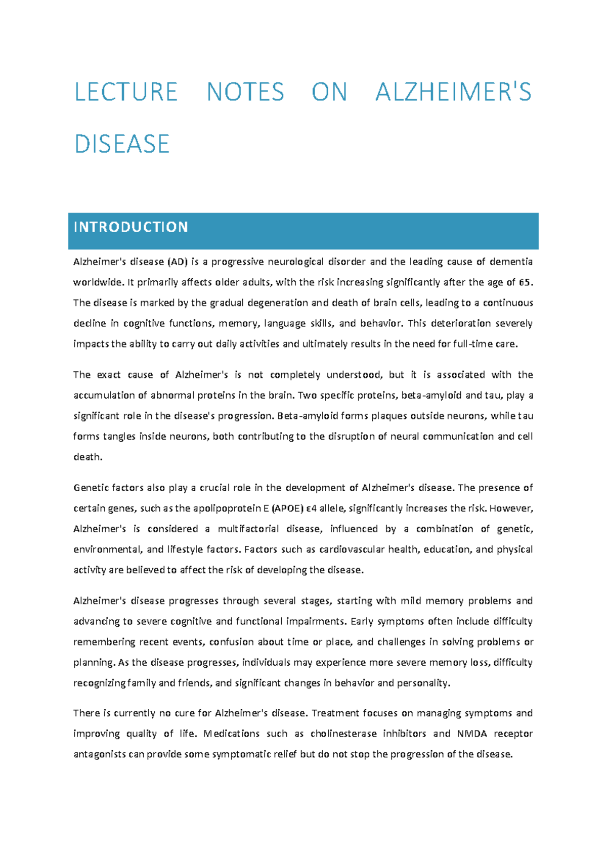 Alzheimer disease : a degenrative form of dementia leading to cell ...