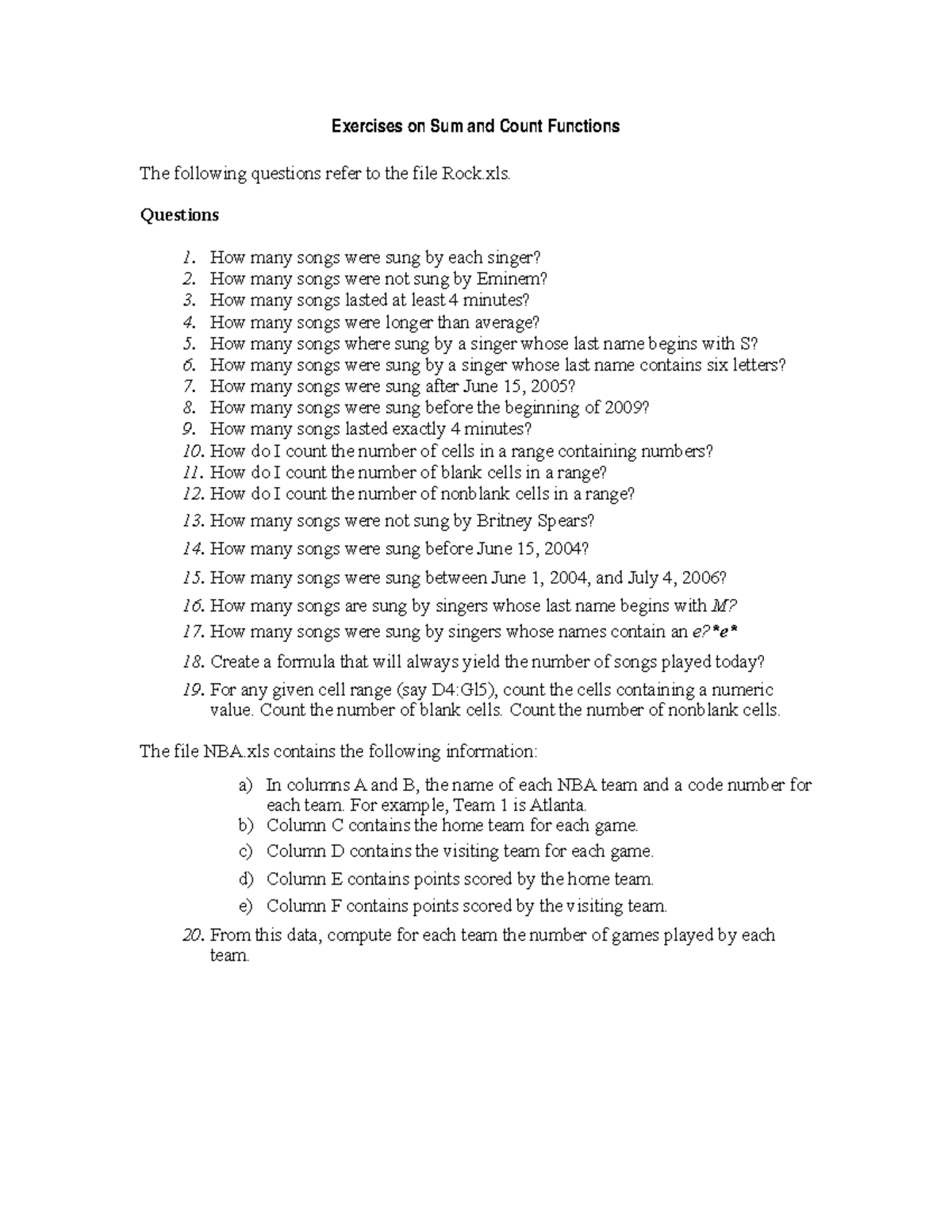 Count and sum problems - Exercises on Sum and Count Functions The ...