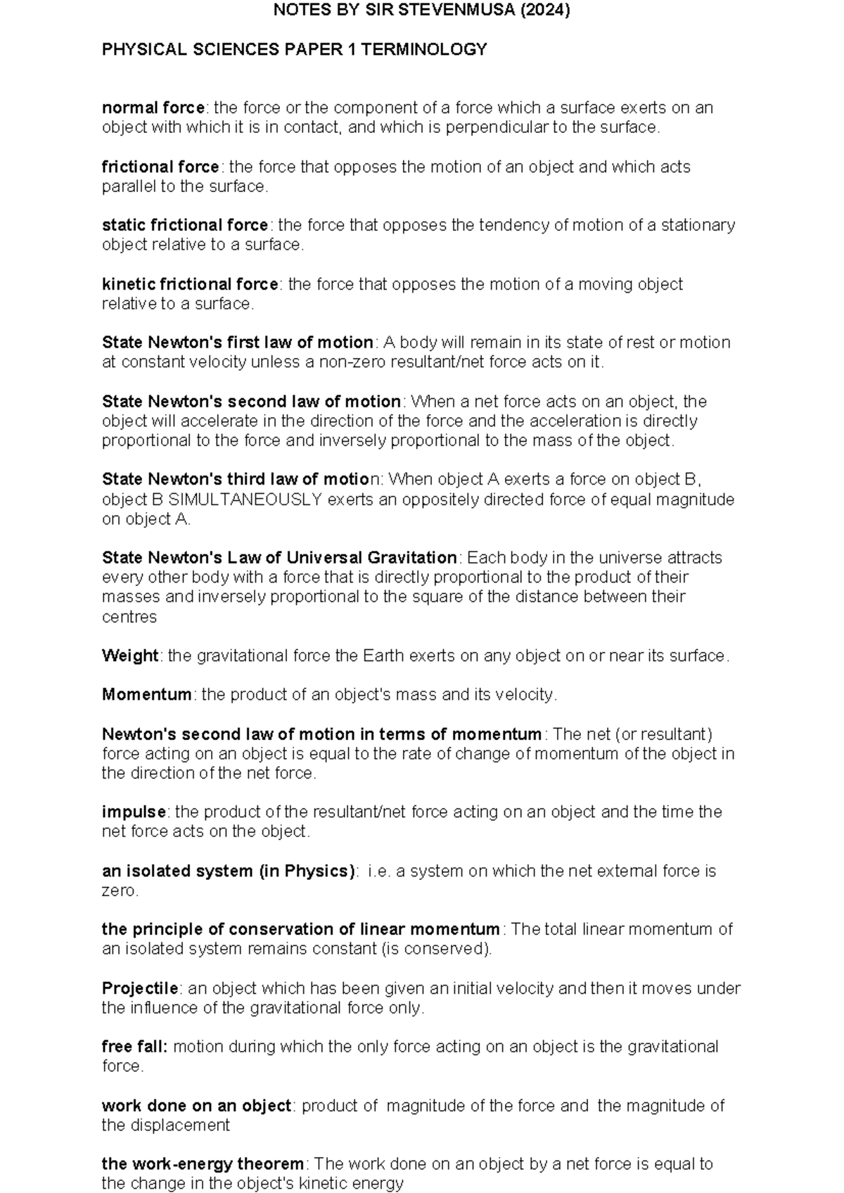 Physical SCS GRD12 Definition - NOTES BY SIR STEVENMUSA (2024) PHYSICAL ...