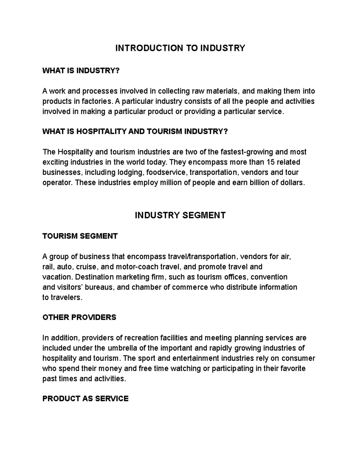 Introduction TO Industry - INTRODUCTION TO INDUSTRY WHAT IS INDUSTRY? A ...