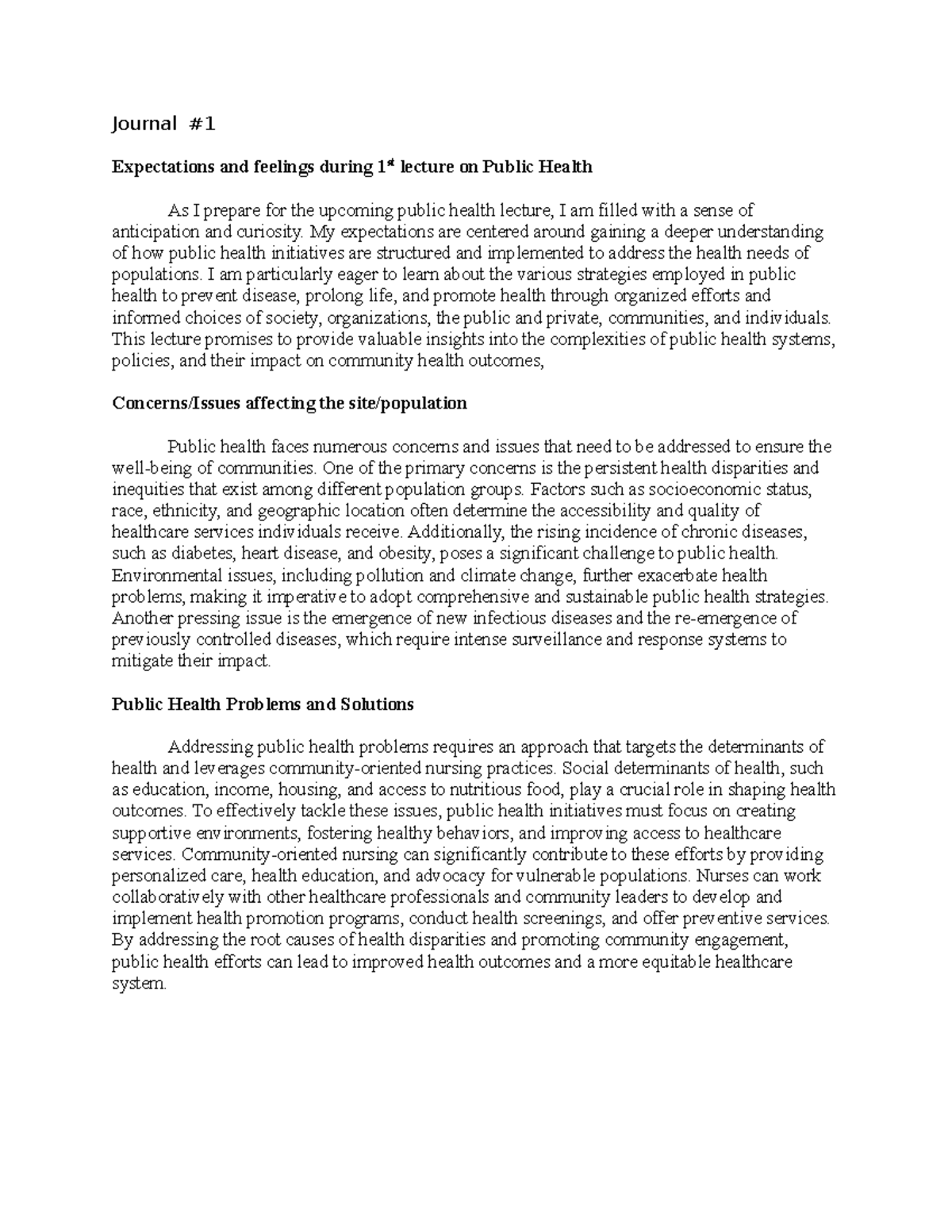 Journal #1 - Journal # Expectations and feelings during 1st lecture on ...