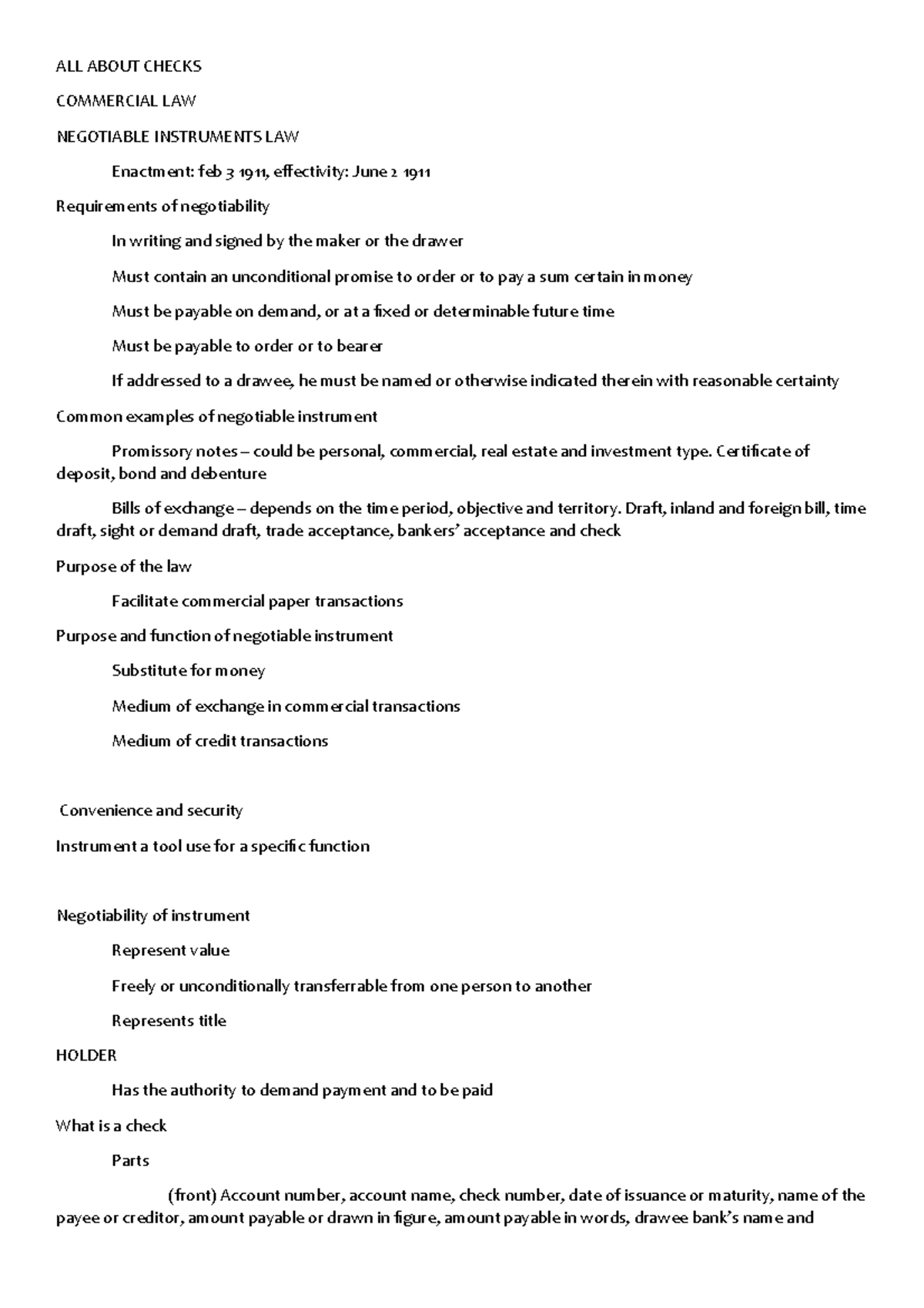 ALL About Checks (Auto Recovered) - ALL ABOUT CHECKS COMMERCIAL LAW ...