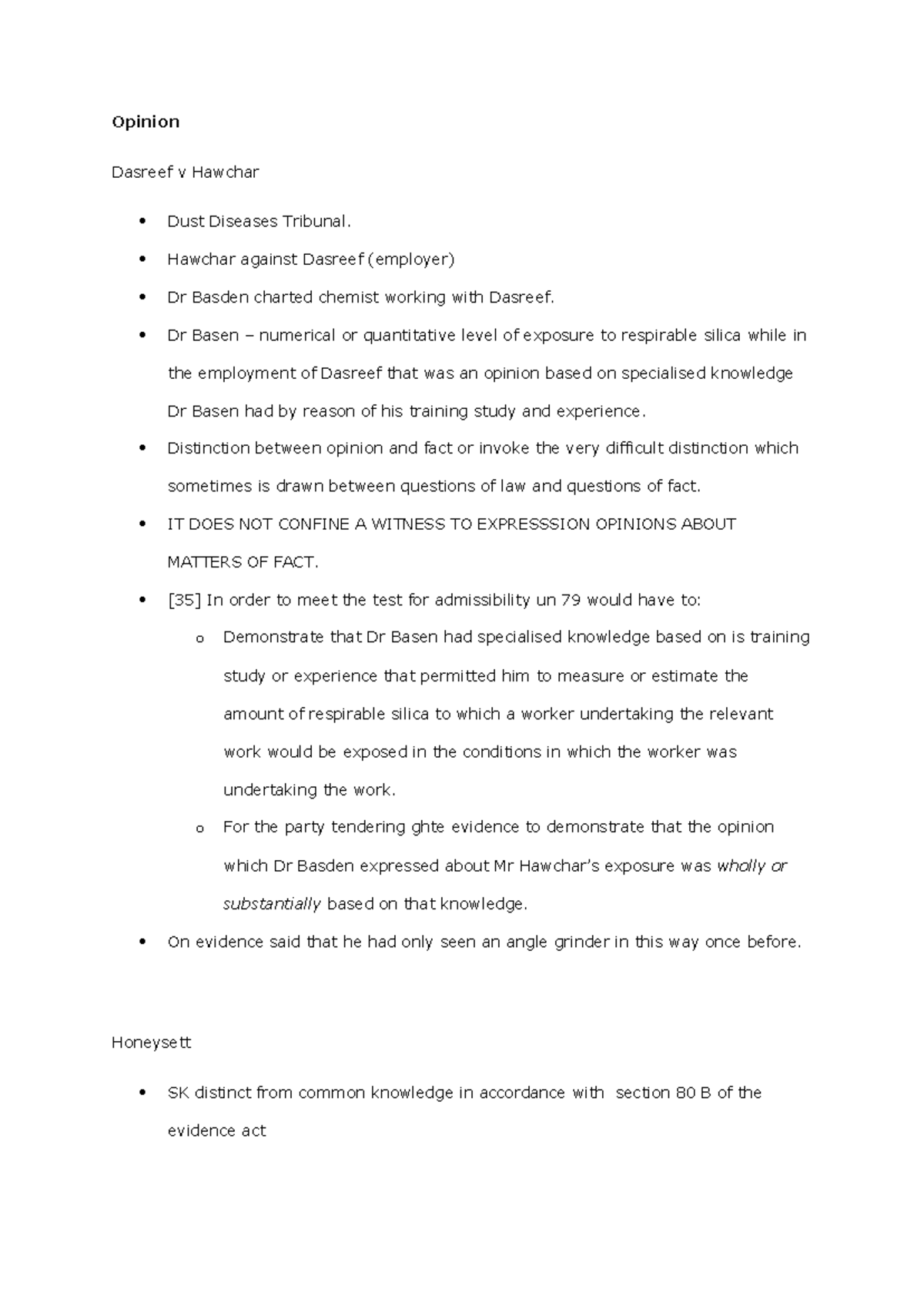 Evidence case notes and relevant legislation - Opinion Dasreef v ...