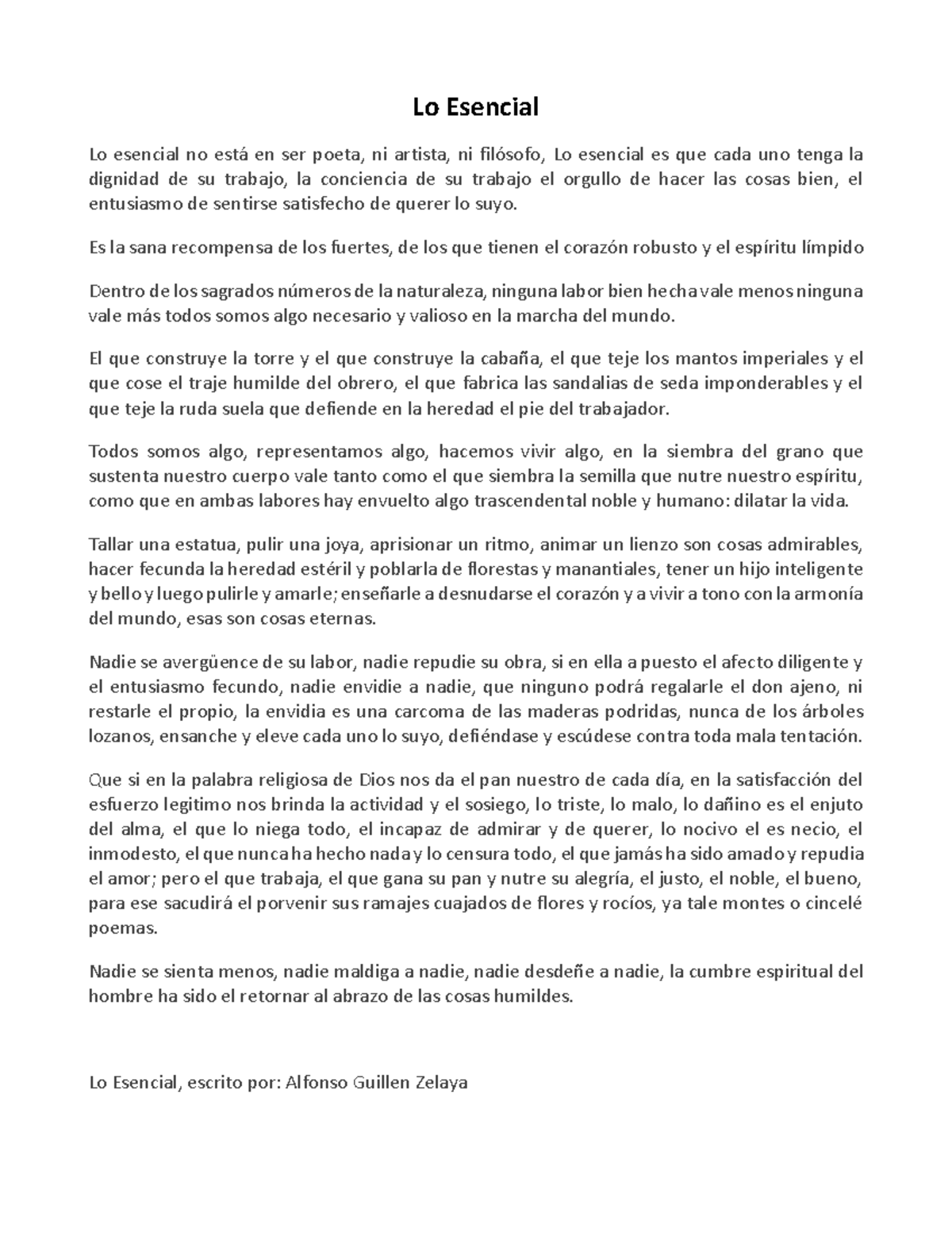 Lo-esencial - Lo Esencial Lo esencial no está en ser poeta, ni artista ...