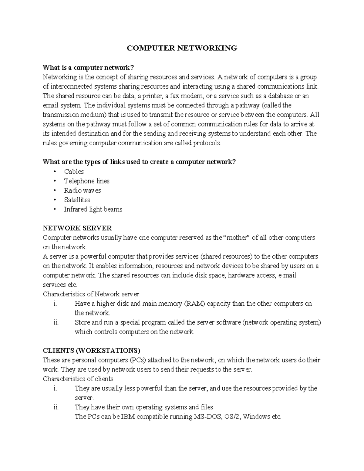 Computer Networking Revised - COMPUTER NETWORKING What is a computer network? Networking is the ...