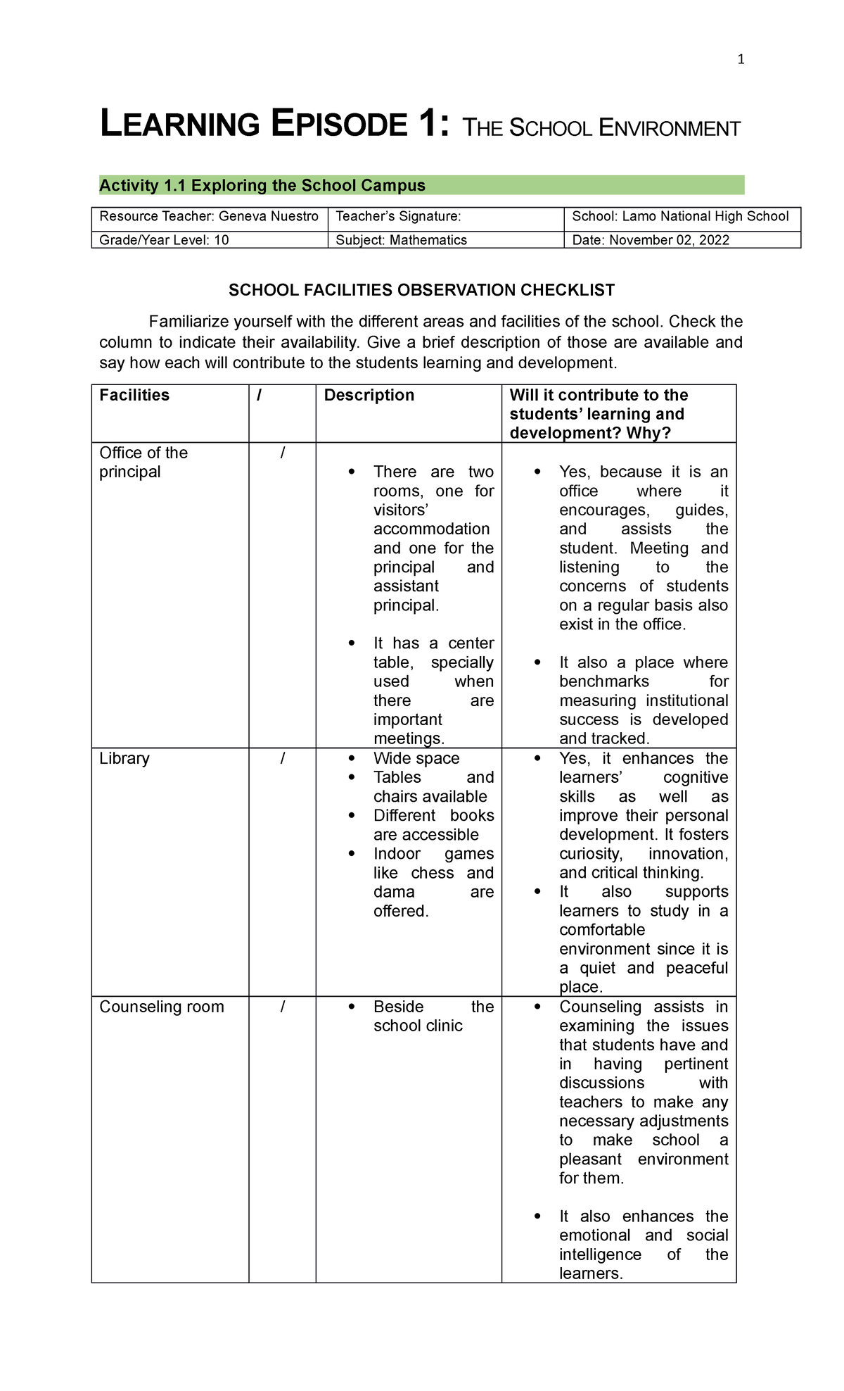 Episode 1 - Summary of answers in FS 1 book - LEARNING EPISODE 1: THE ...