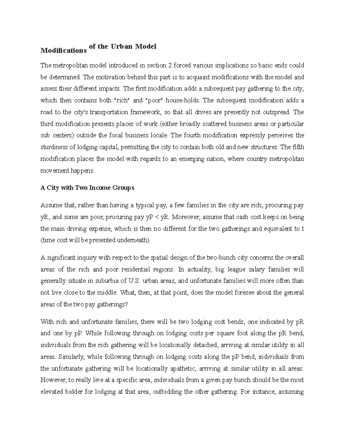 Modiﬁcations of the Urban Model - Modifications of the Urban Model The ...