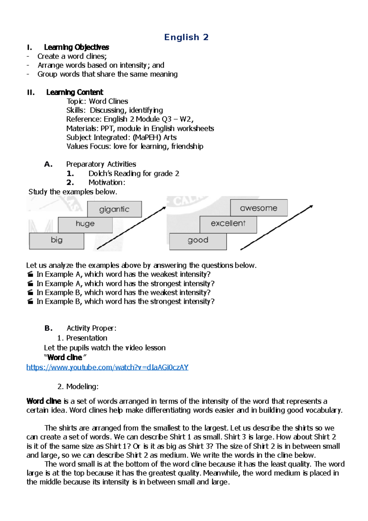 ENG.2 3Q WEEK 3 ( Tuesday 2) - English 2 I. Learning Objectives Create ...