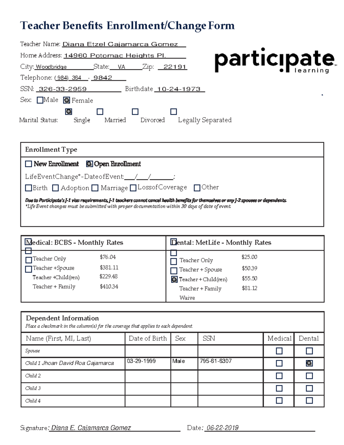 2019 20 Teacher Benefits Enrollment Form 1 - Teacher Benefits ...