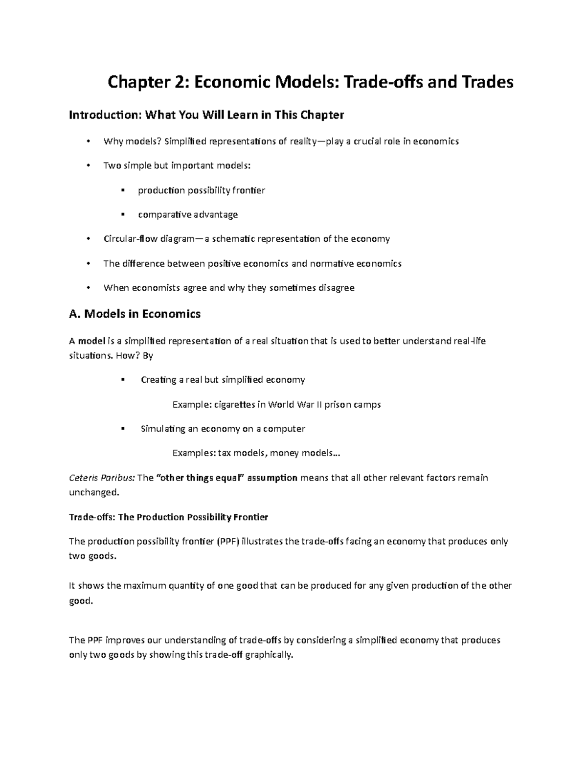 Chapter 2 Notes - Includes information on economics graph like PPF ...