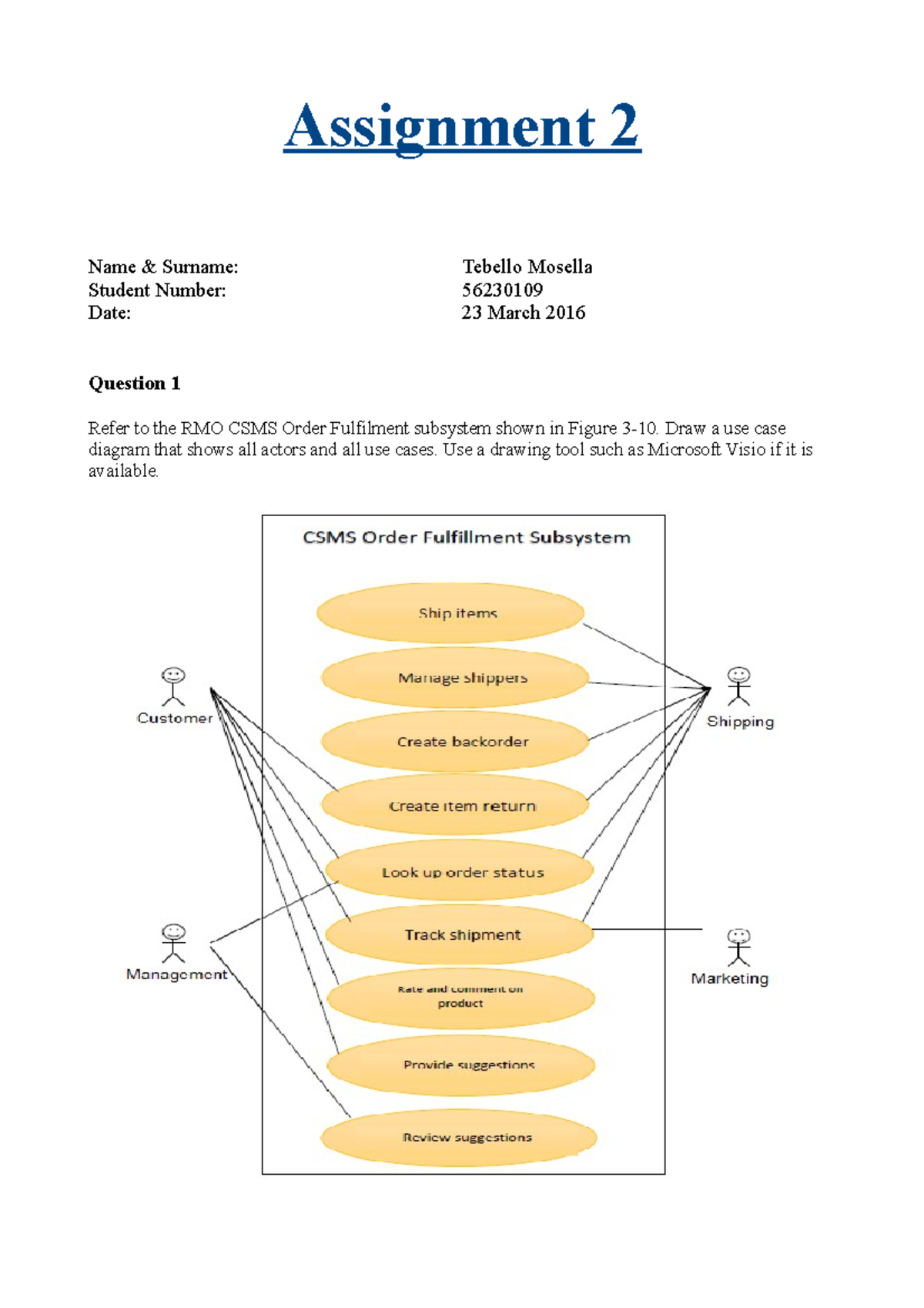 Assignment 2 - Draw a use case diagram that shows all actors and all ...
