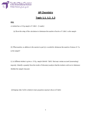 1 - ap chemistry - AP Chemistry Topic 1, 1. FRQ: A student is given a ...