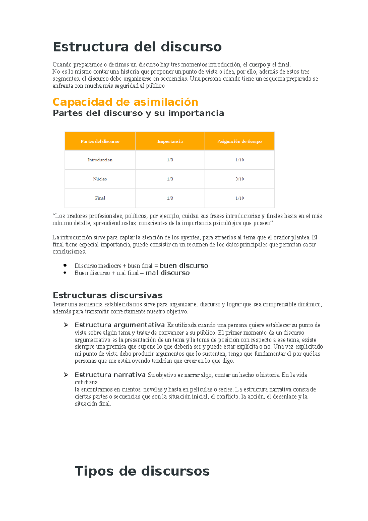 Oratoria 2do parcial - Estructura del discurso Cuando preparamos o ...