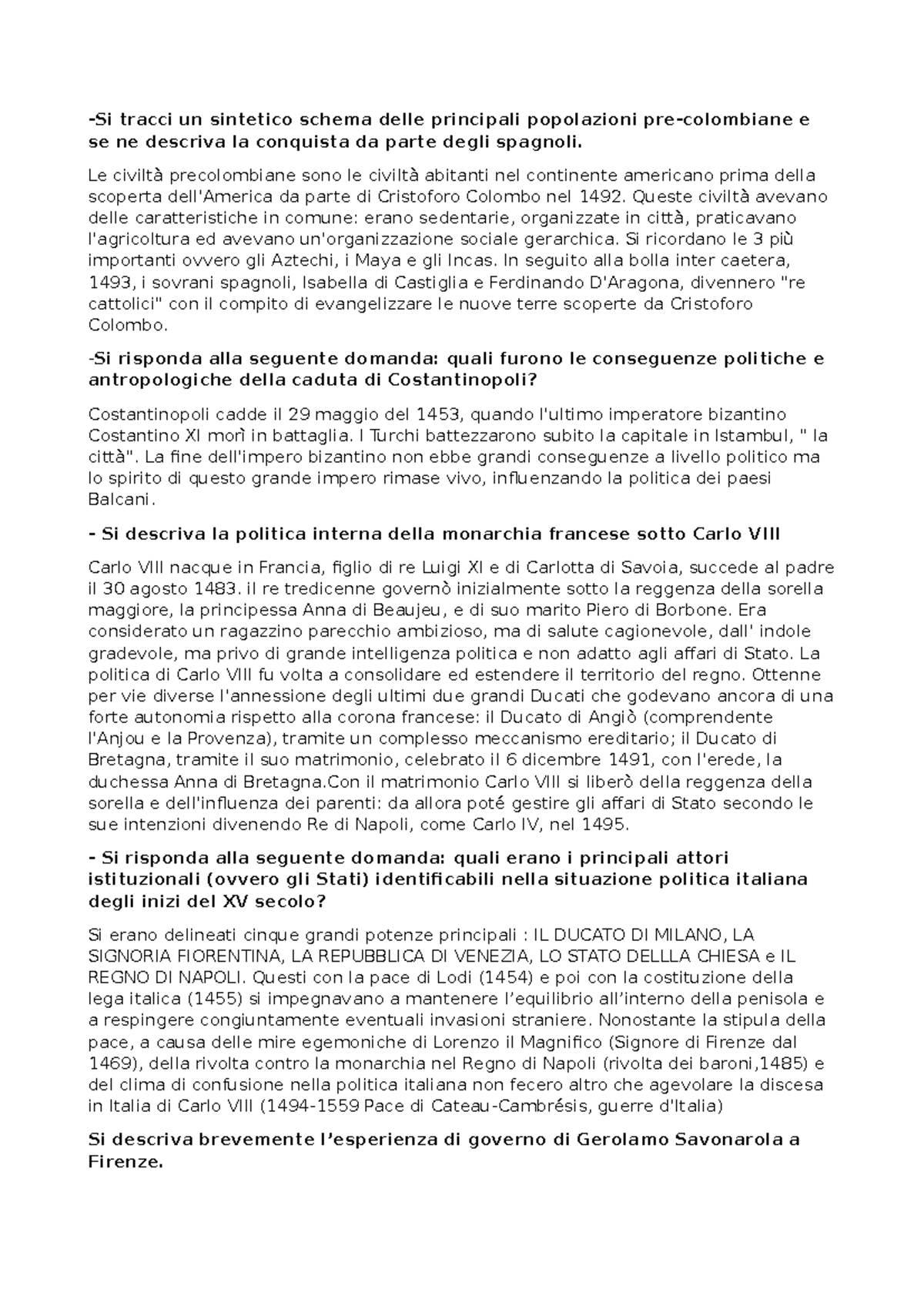 Domande aperte storia moderna -Si tracci un sintetico schema delle ...