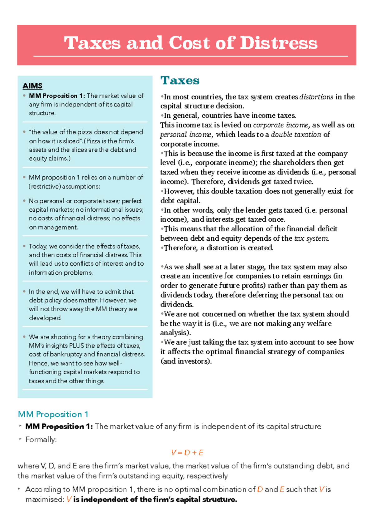 Taxes and Cost of Distress - Taxes In most countries, the tax system ...