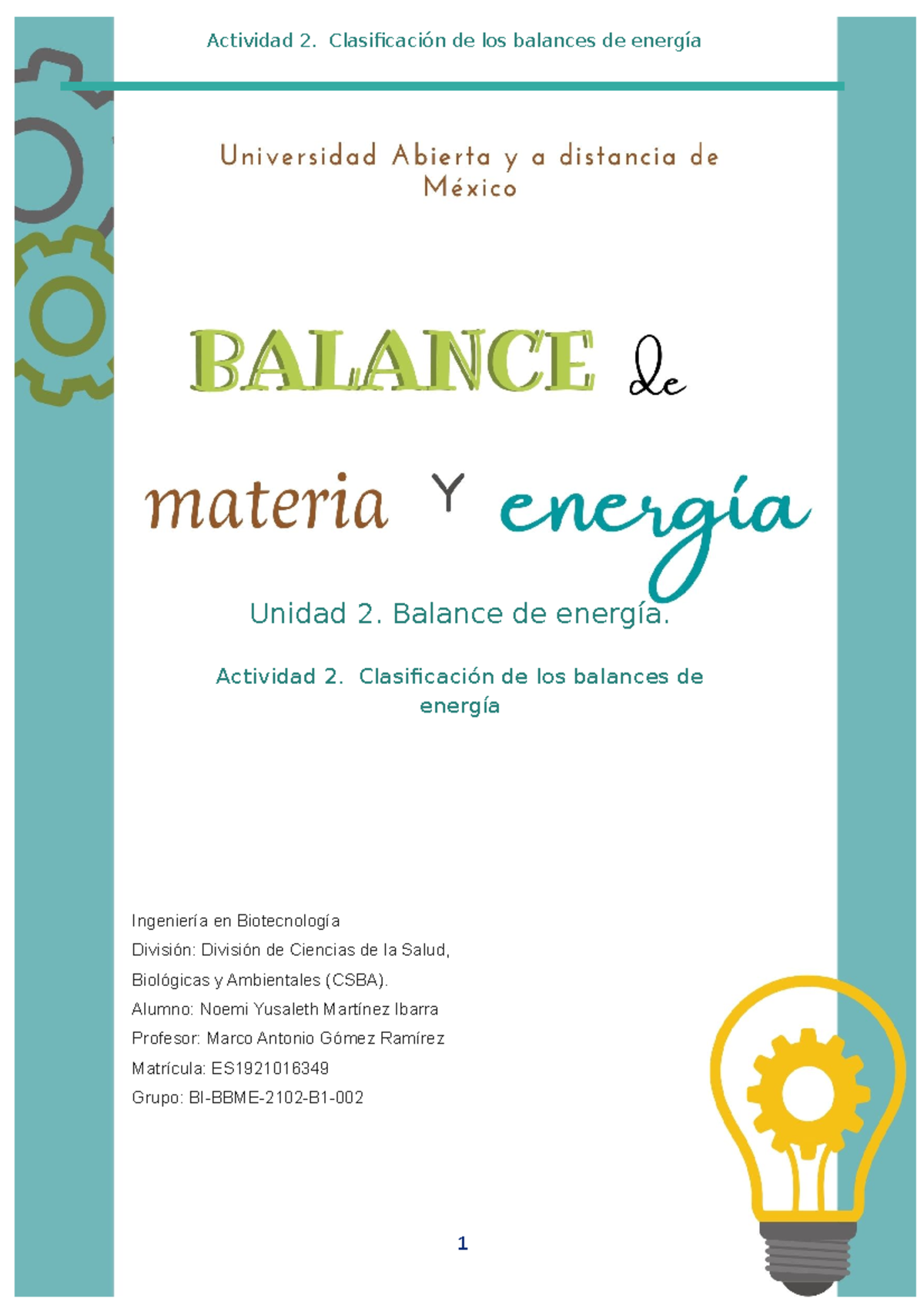 BBME U2 A2 NOMI Balance de Materia y Energía - UnADM - Studocu