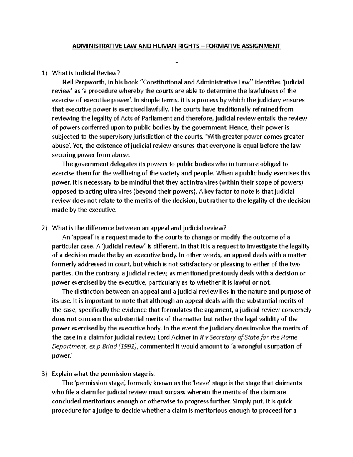 Formative Answer - Mock Question - ADMINISTRATIVE LAW AND HUMAN RIGHTS ...